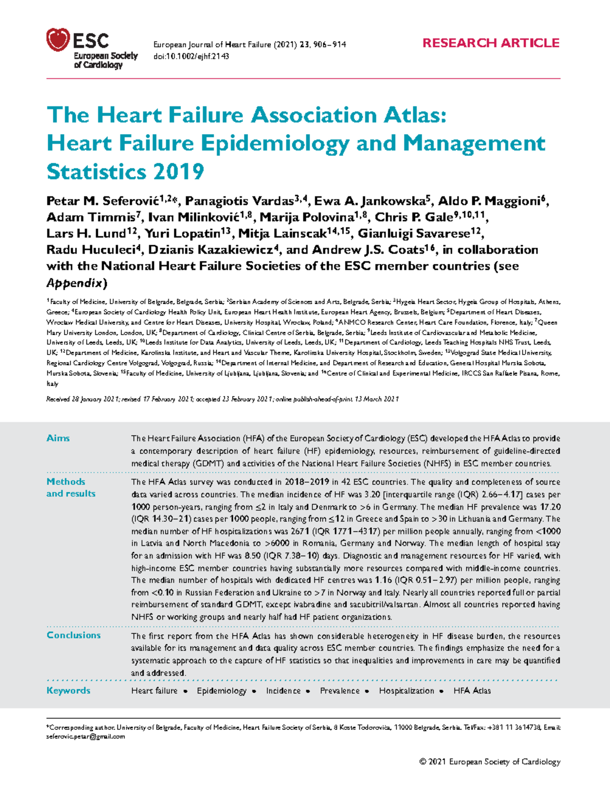 The Heart Failure Association Atlas Hear - European Journal of Heart ...
