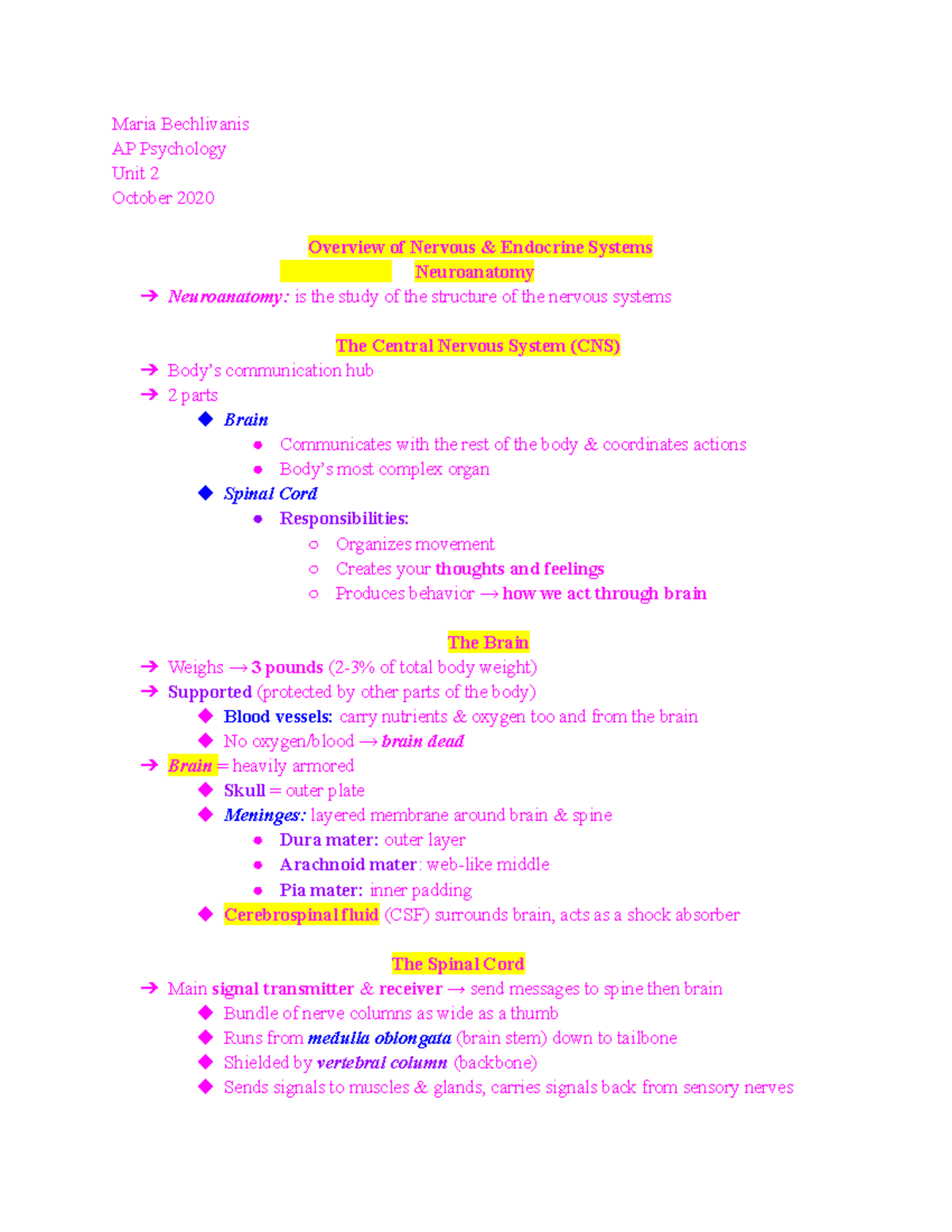 AP Pyschology - The Adaptable Brain - Maria Bechlivanis AP Psychology ...