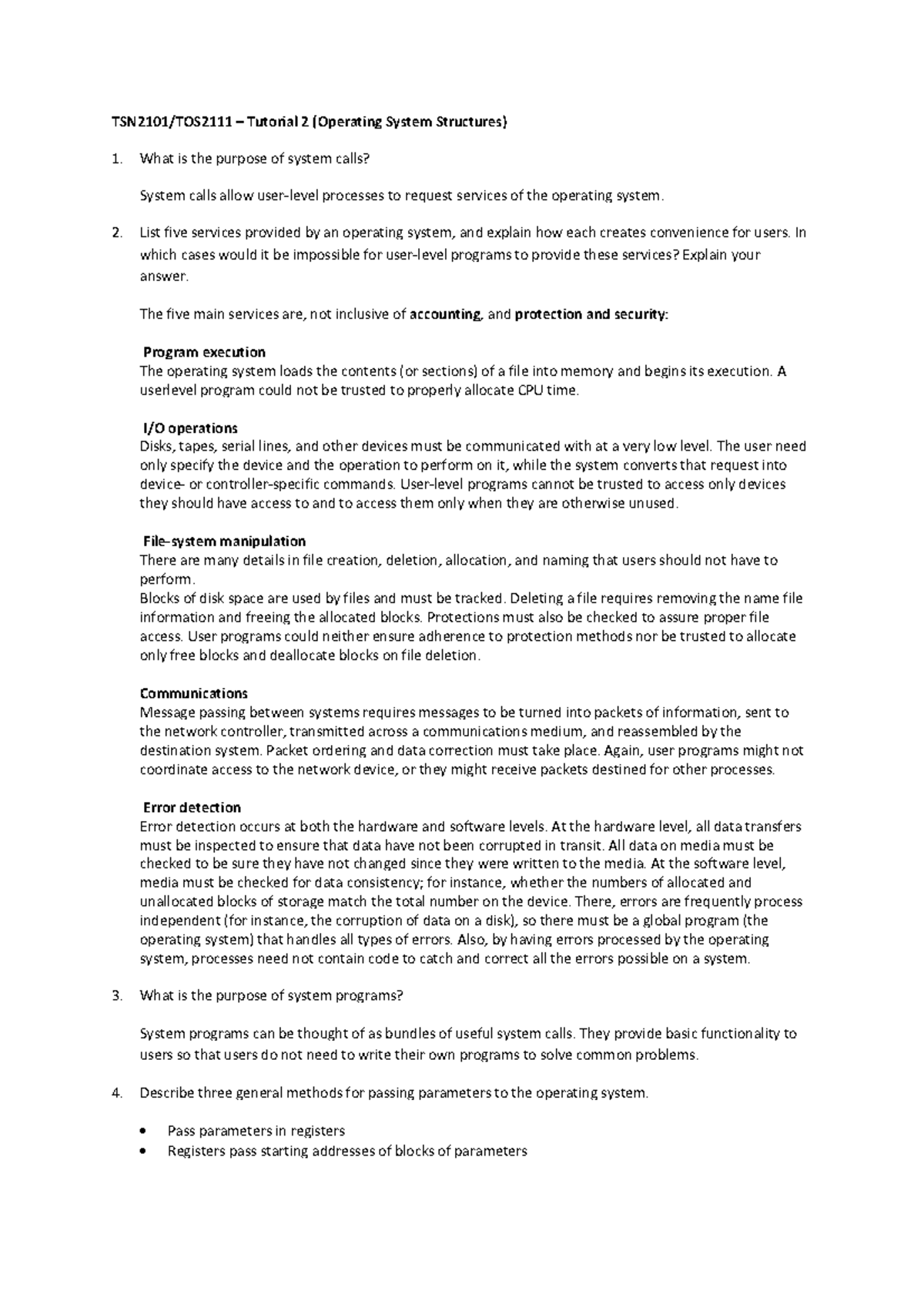 221563 Tutorial 02 Solutions - TSN2101/TOS2111 – Tutorial 2 (Operating System Structures) 1 ...