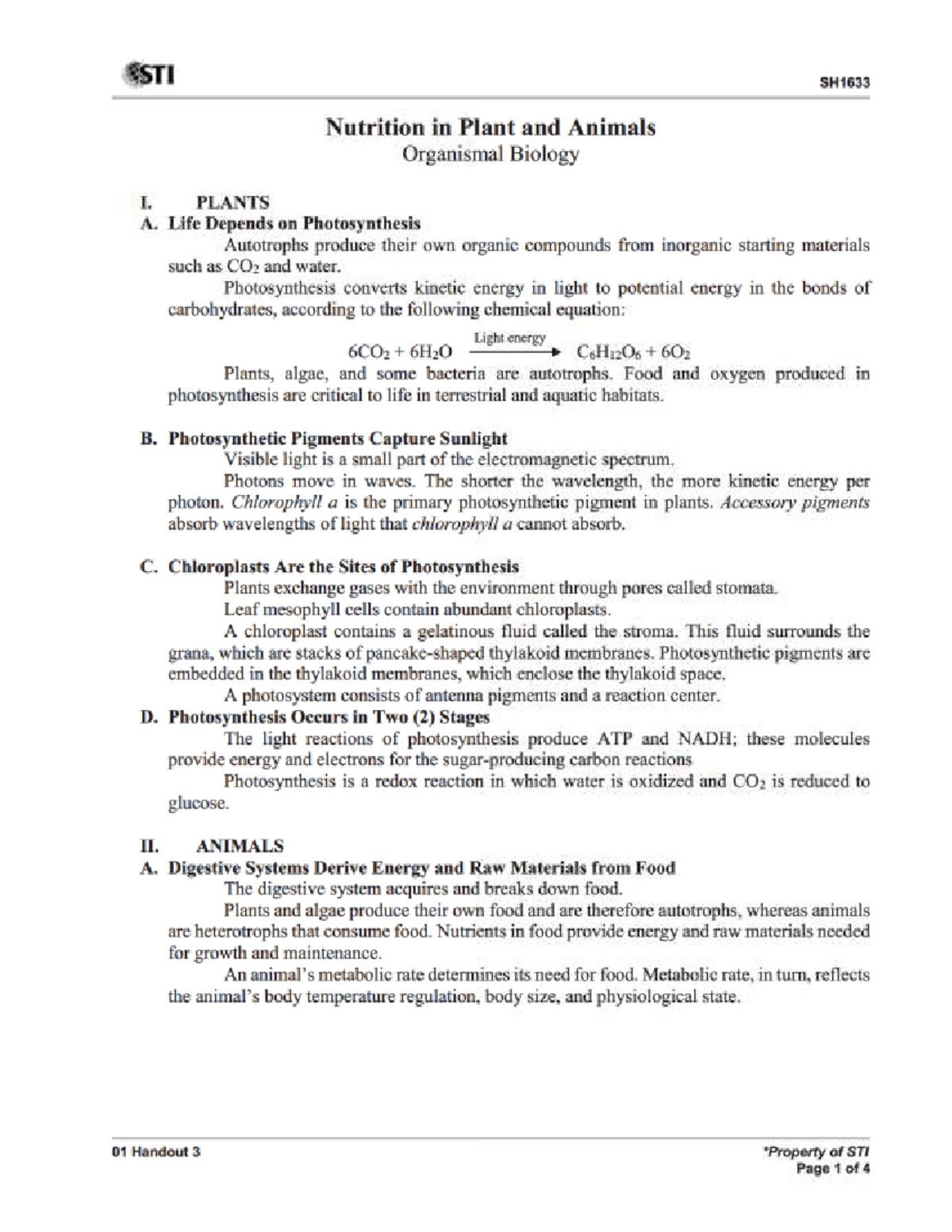 01 Handout 3 - Nutrition in Plants and Animals - Grade 12 STEM - Studocu
