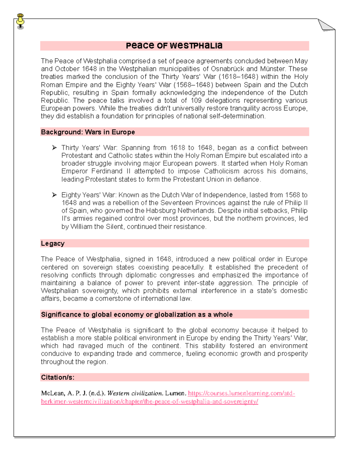 ACT-2- Researchwork-in-TCWD - Peace Of WestPhalia The Peace of ...
