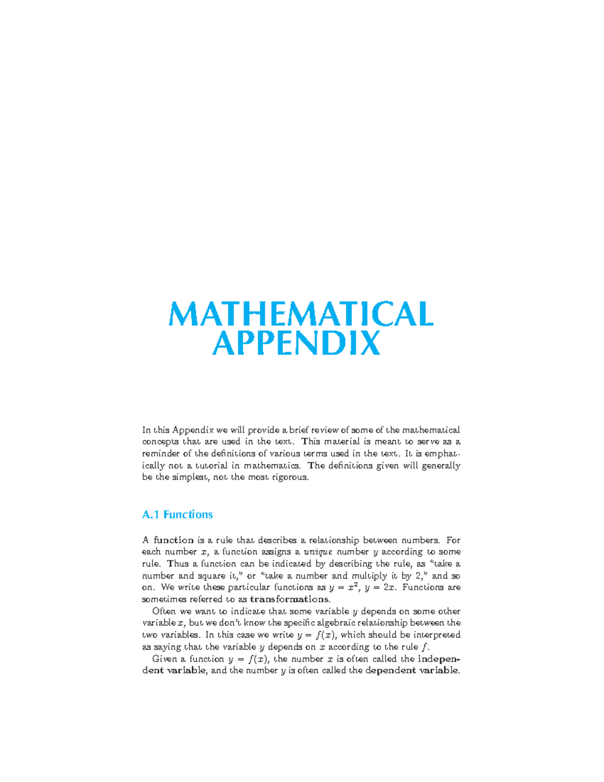 Math review - 123 - MATHEMATICAL APPENDIX In this Appendix we will provide a brief review of ...