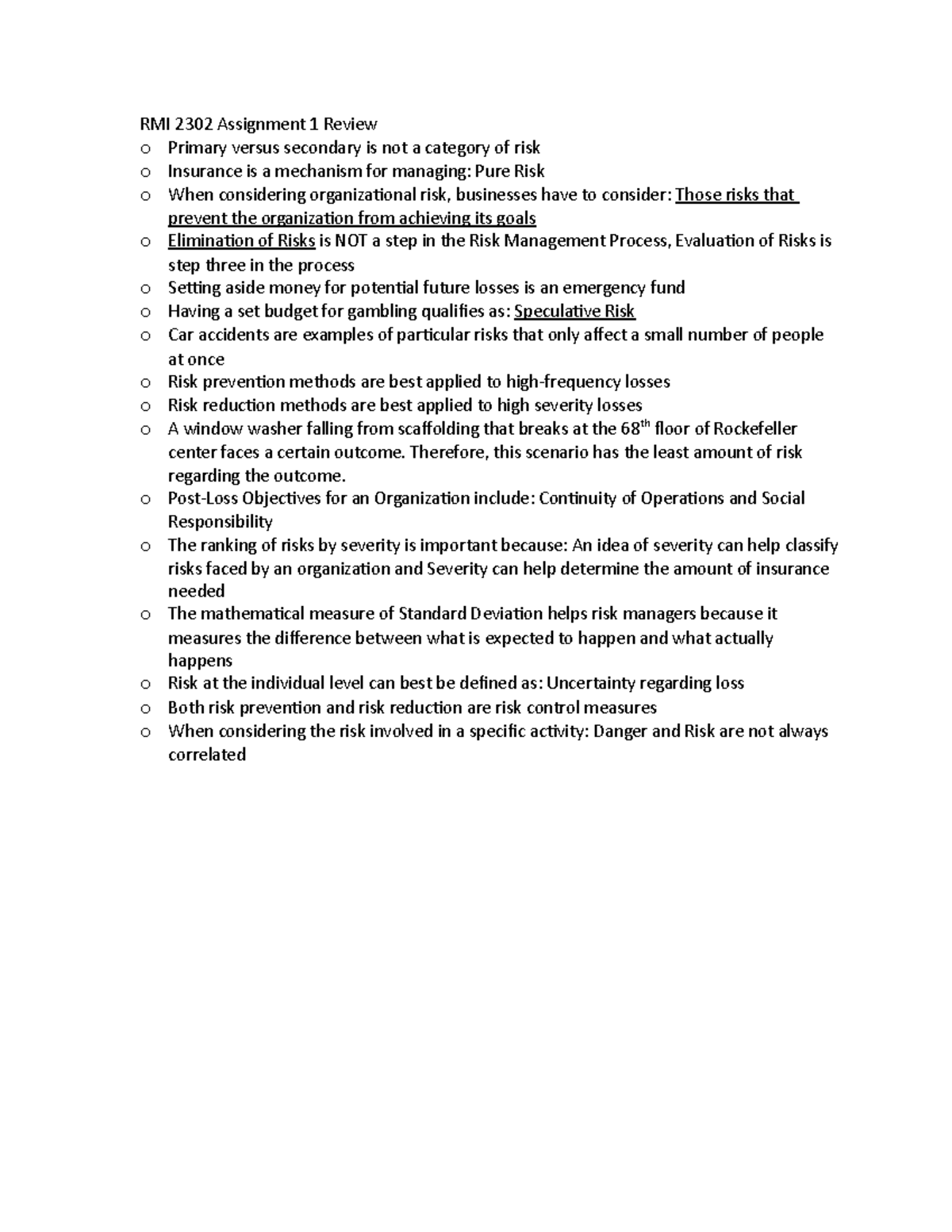 RMI 2302 Assignment 1 Review - RMI 2302 Assignment 1 Review o Primary ...