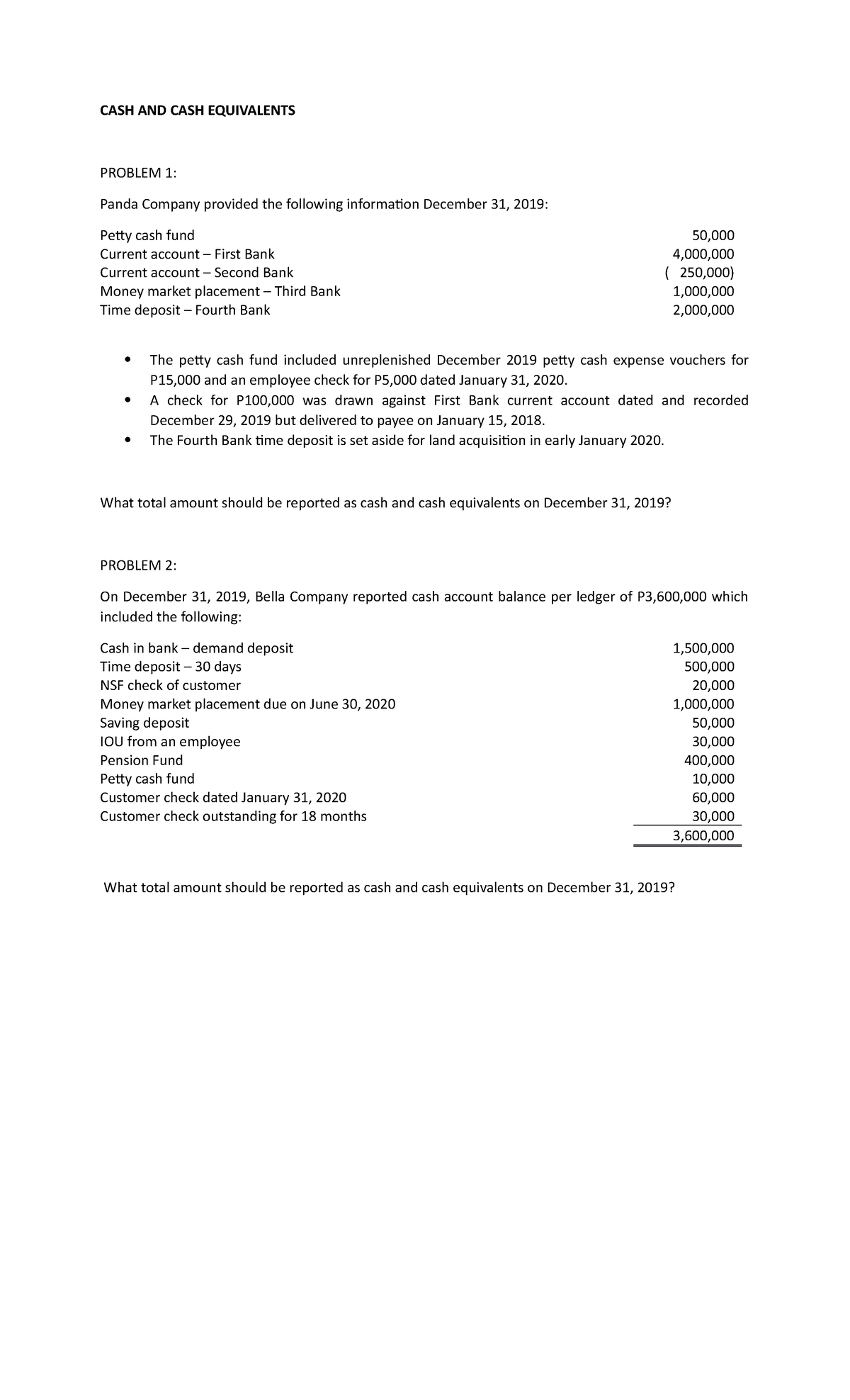 CASH AND CASH Equivalents - CASH AND CASH EQUIVALENTS PROBLEM 1: Panda ...