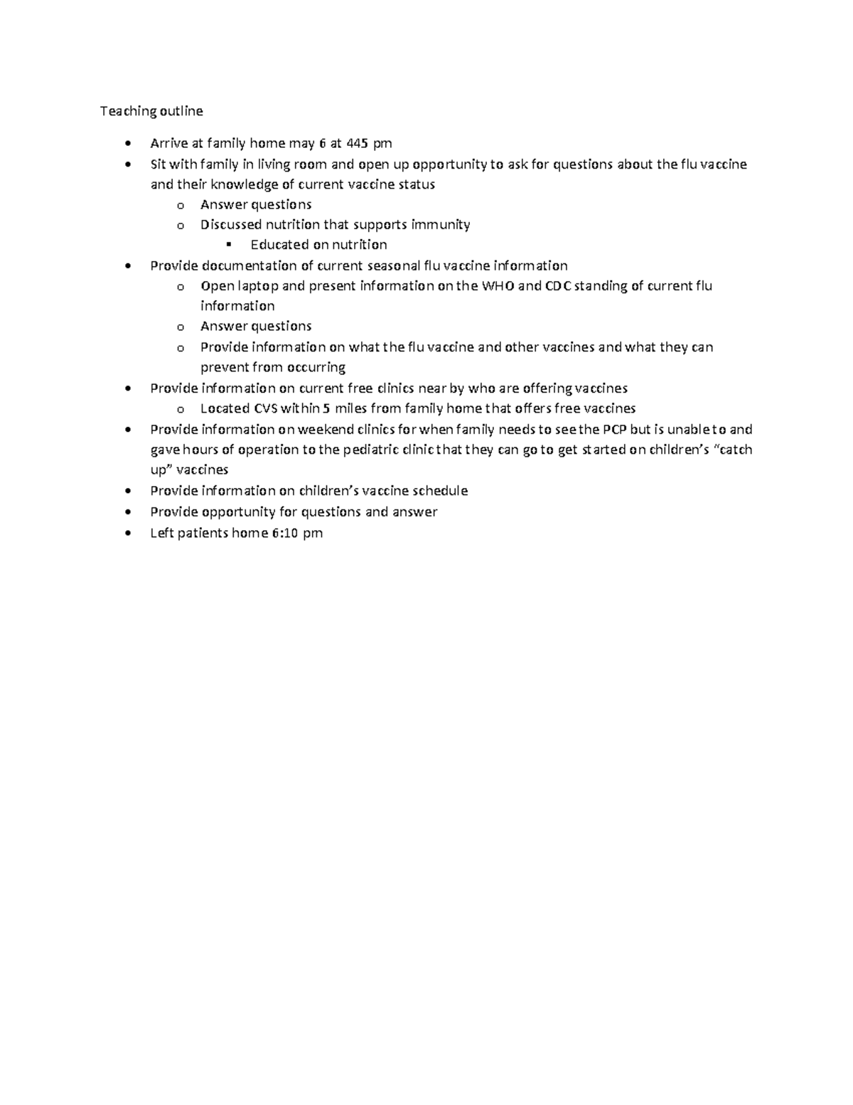 Family outline - Teaching outline Arrive at family home may 6 at 445 pm ...