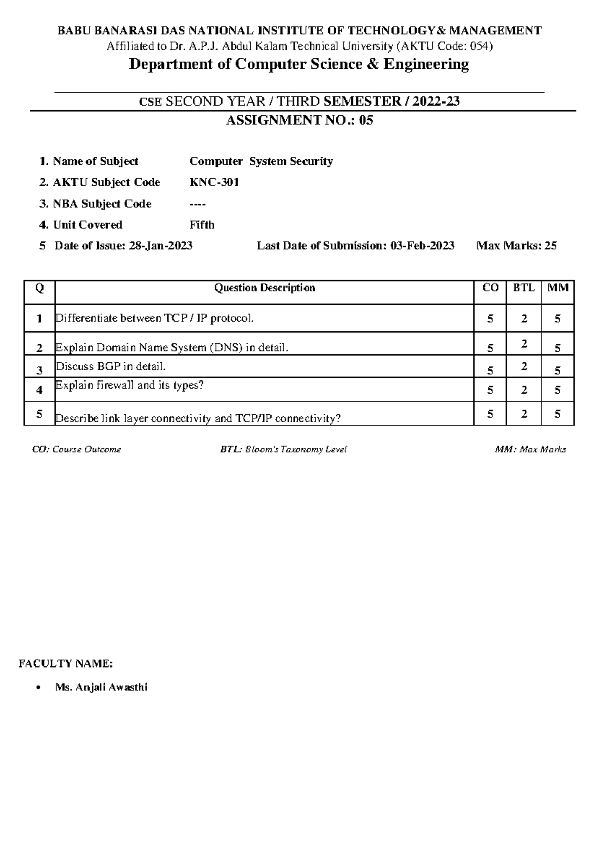 Assignment-05-CSS (Unit -5) - BABU BANARASI DAS NATIONAL INSTITUTE OF TECHNOLOGY& MANAGEMENT ...