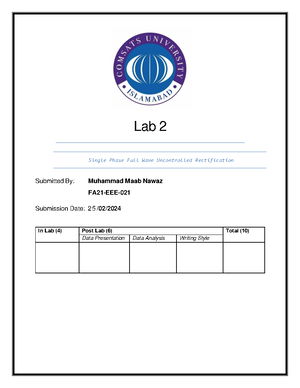 Lab Title page Electronics 2 - Lab Assessment Rubrics Form Lab # 1 Lab ...