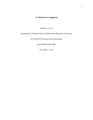 Cj 205 project one - Rebecca Foth CJ 205-22EW 10/23/ Module Five ...