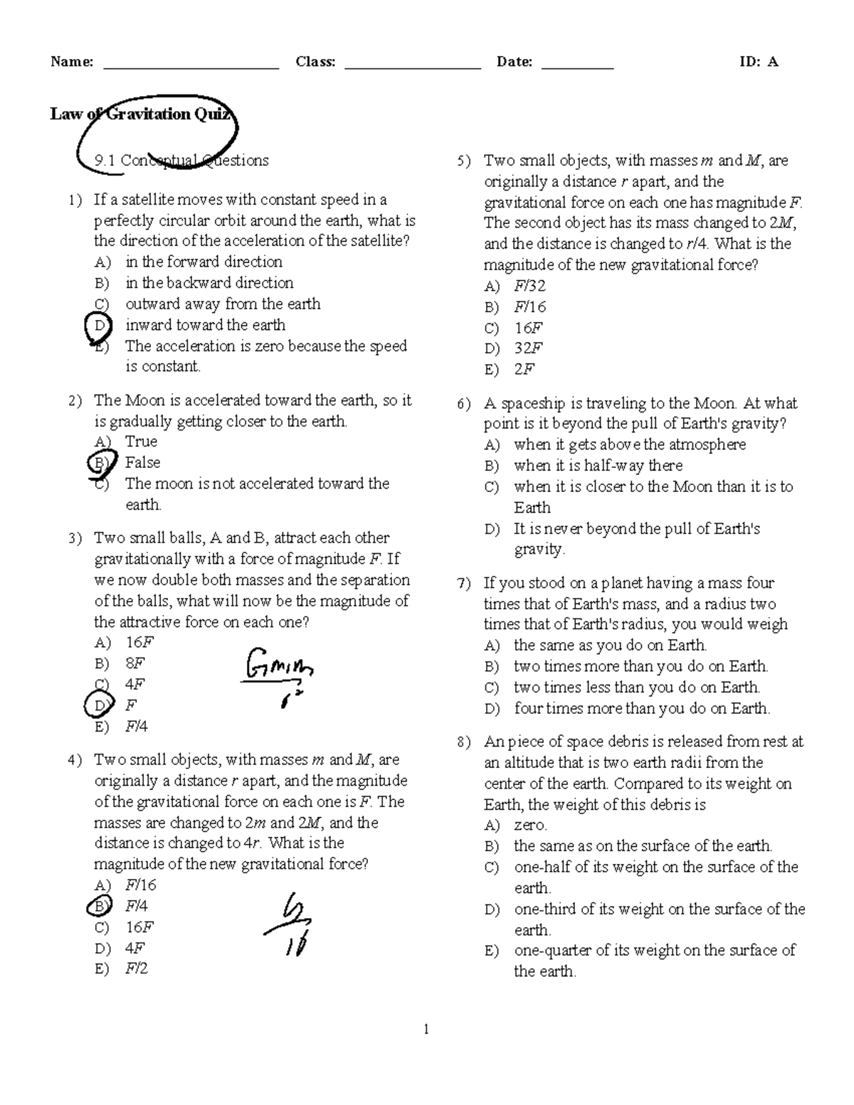 Gravitational Law and Orbital Speed All questions - Name ...