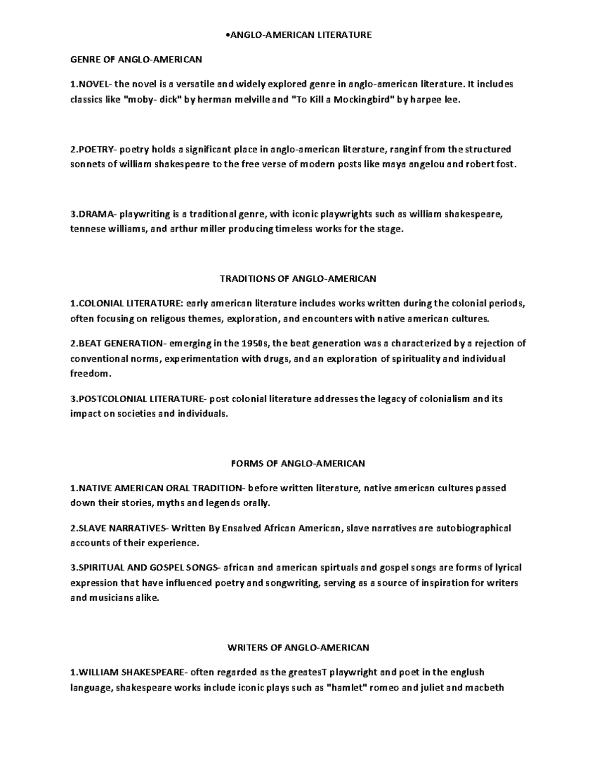 Study- Notes - • ANGLO-AMERICAN LITERATURE GENRE OF ANGLO-AMERICAN 1 ...