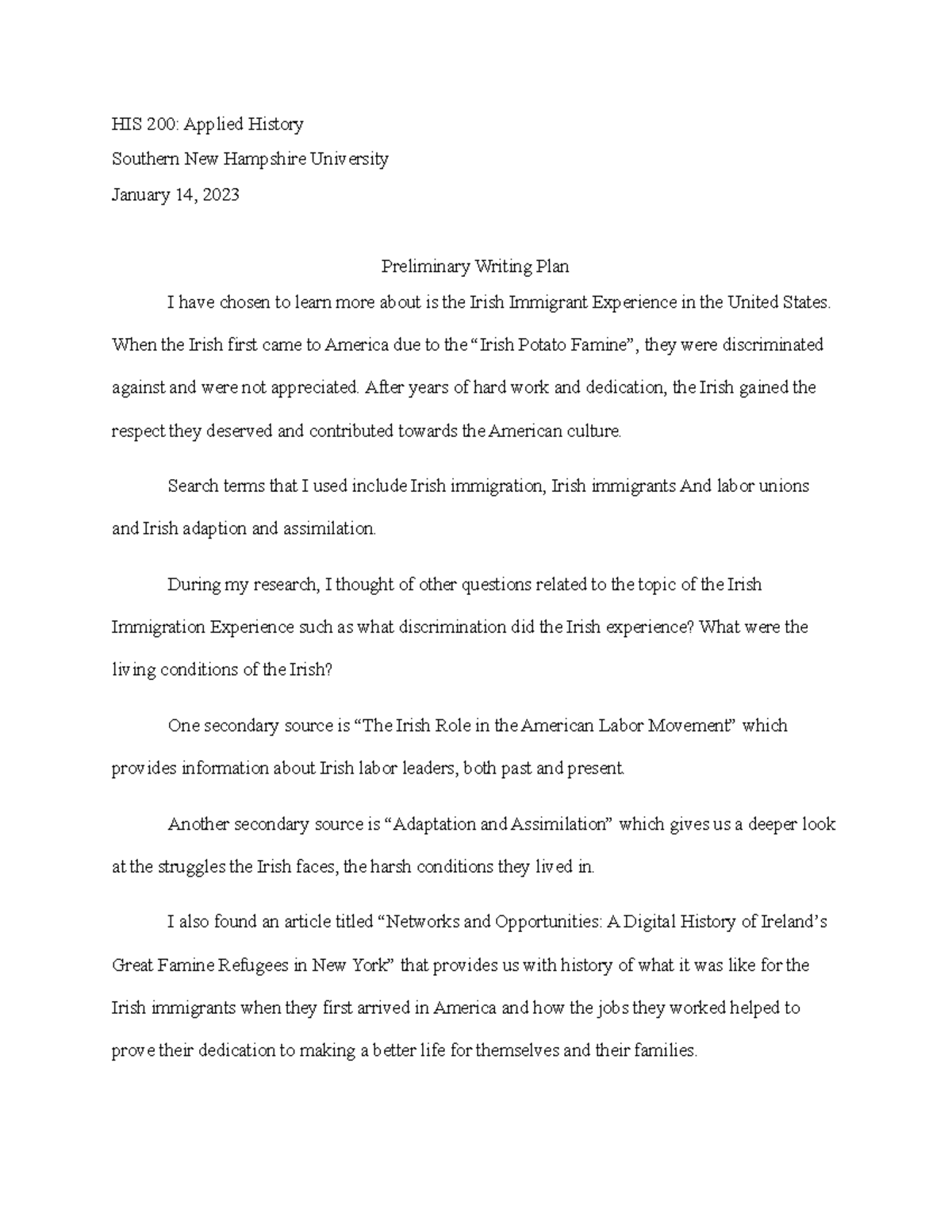 HIS 200 Applied HIstory Module Two Writing Plan Progress Check 2 - HIS ...