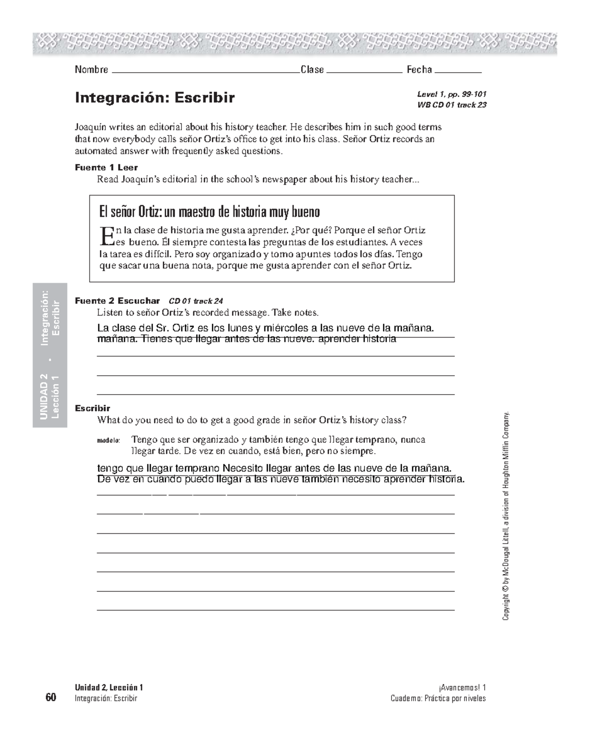 SP1 Integracion Escribir U2 - Nombre ———————————————————— Clase ———————— Fecha ————— Copyright ...