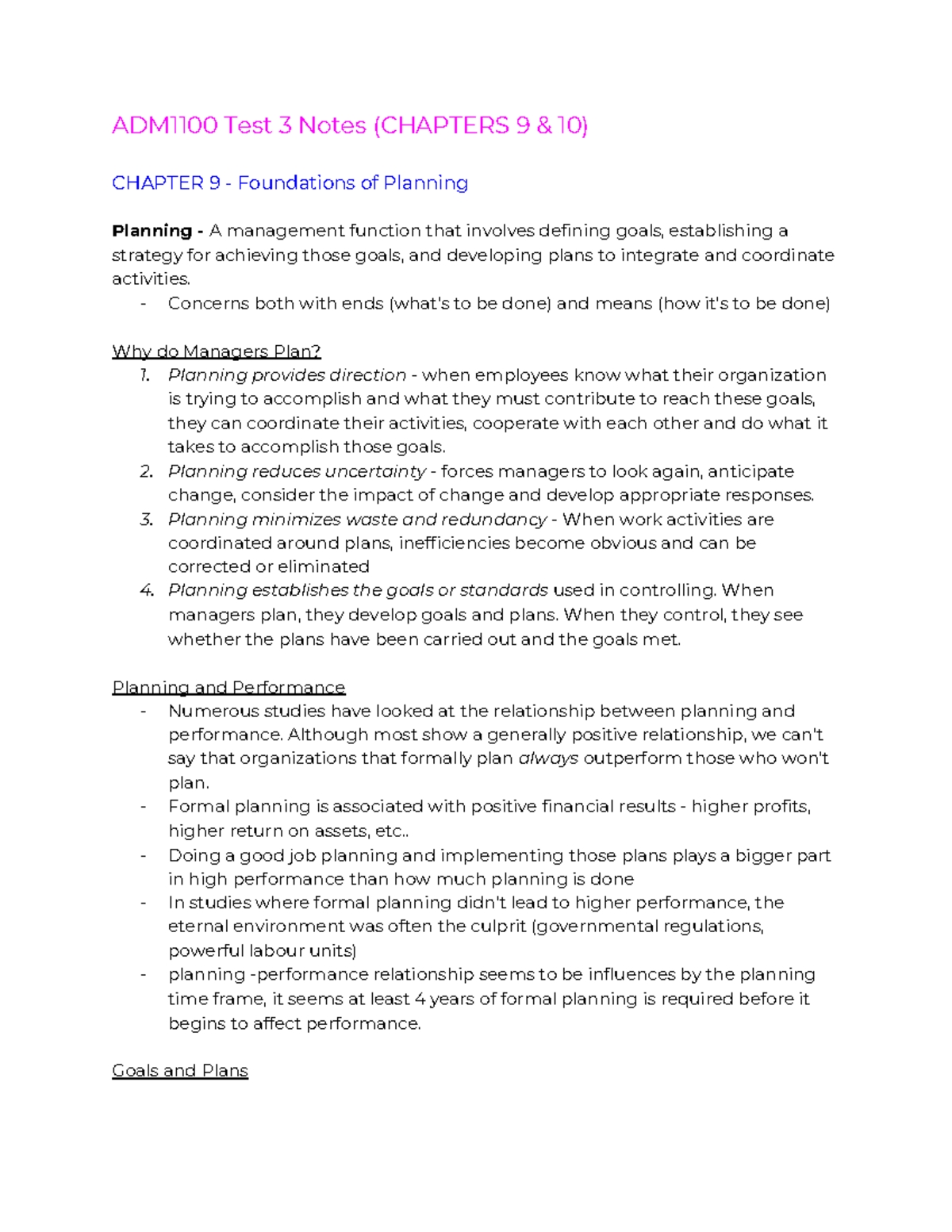 ADM1100 Test 3 Notes ( Chapters 9 & 10) - ADṀ̇̆̆ Test ̉ Notes ͛CHAPTERS ...