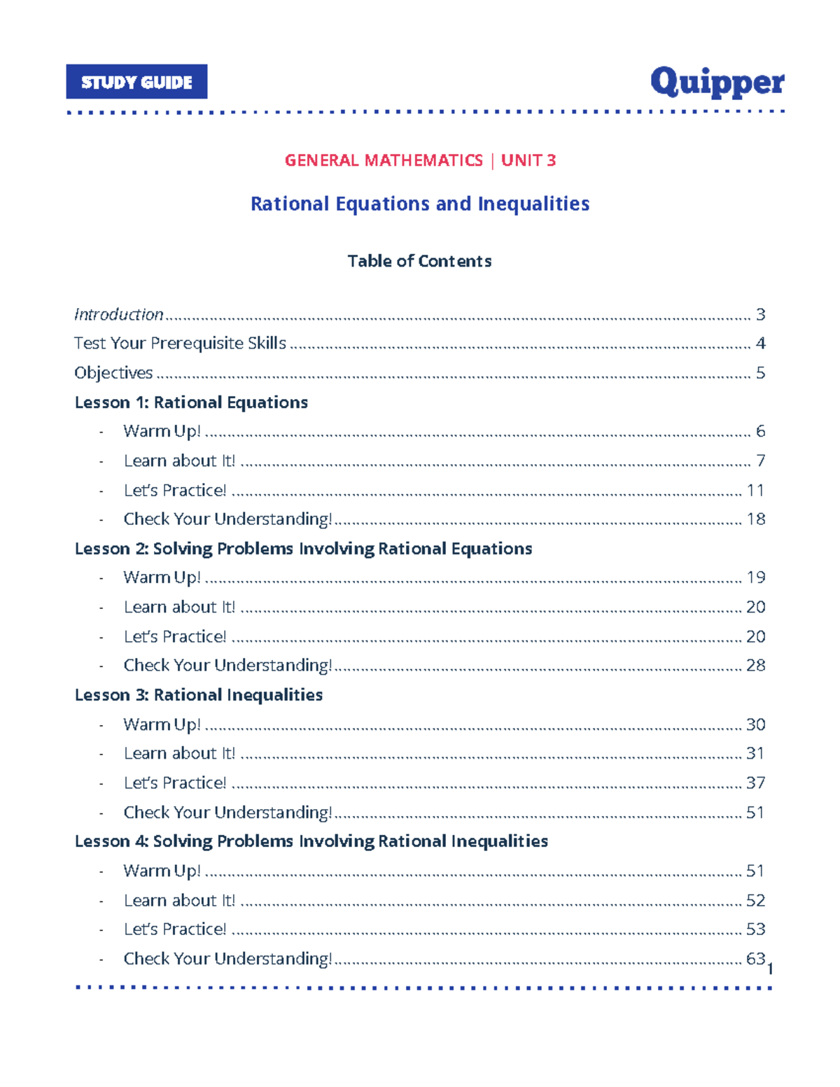 UNIT 3 - general math - Rational Equations and Inequalities - GENERAL ...