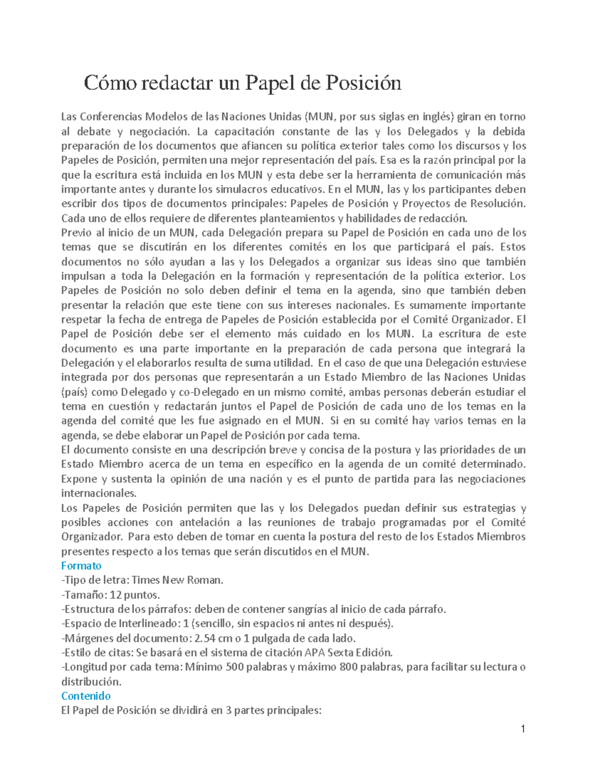 Cómo redactar un Papel de Posición - 1 Cómo redactar un Papel de ...