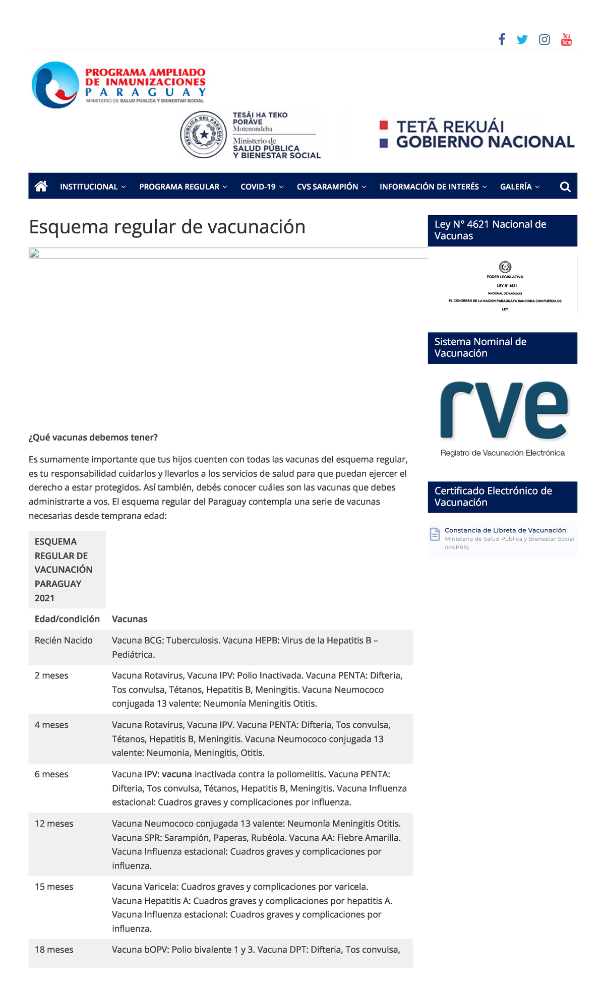 Esquema regular de vacunación – Programa Ampliado de Inmunizaciones – PAI - Esquema regular ...