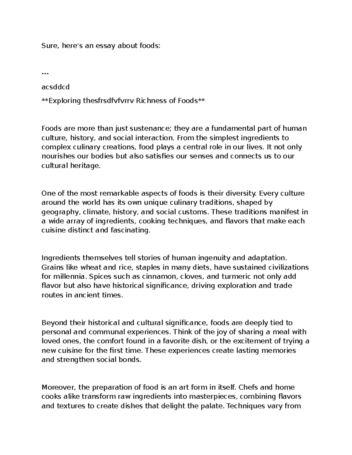 Dfvfd - essay - Sure, here's an essay about foods: acsddcd Exploring ...