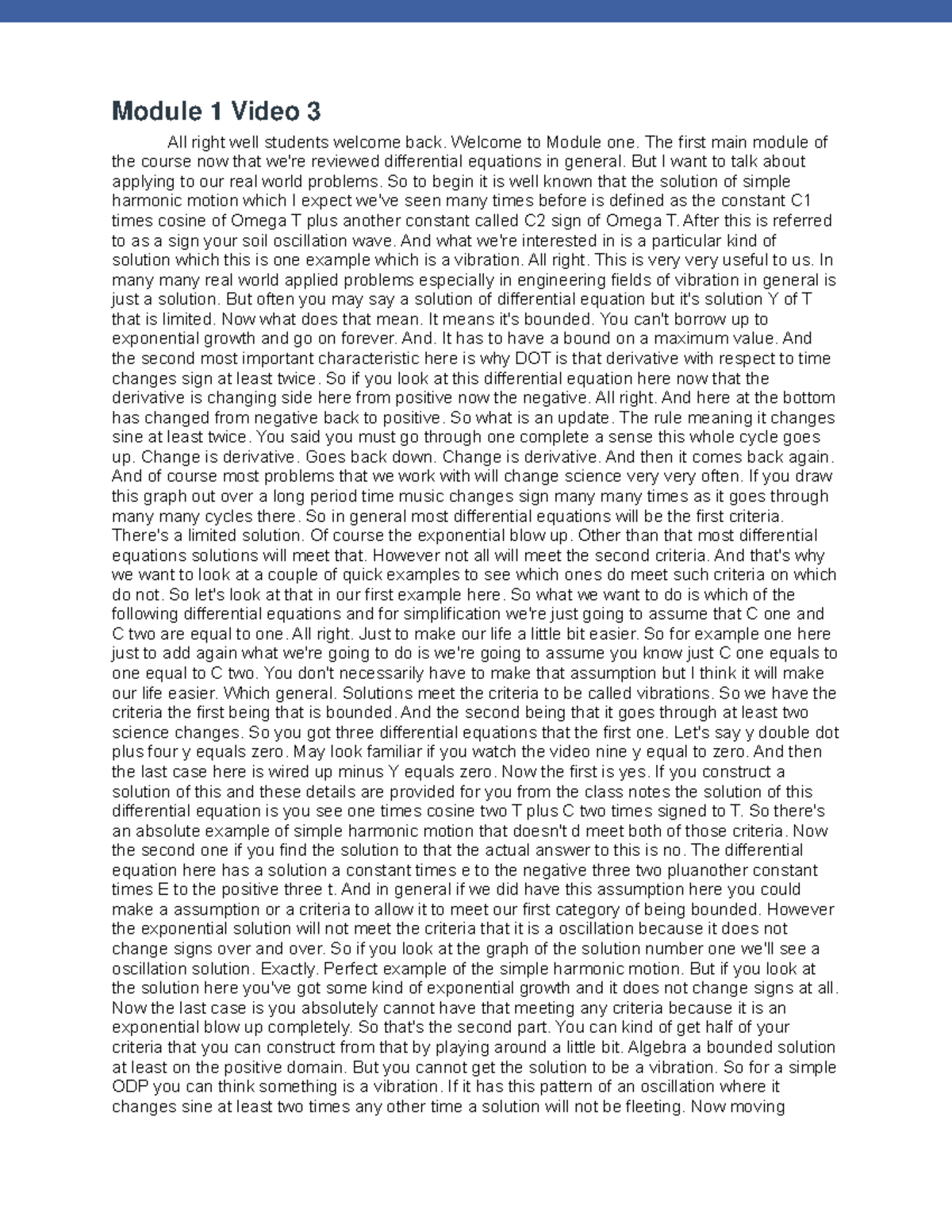 Module 1 Video 3 - ?? Module 1 Video 3 All right well students welcome ...