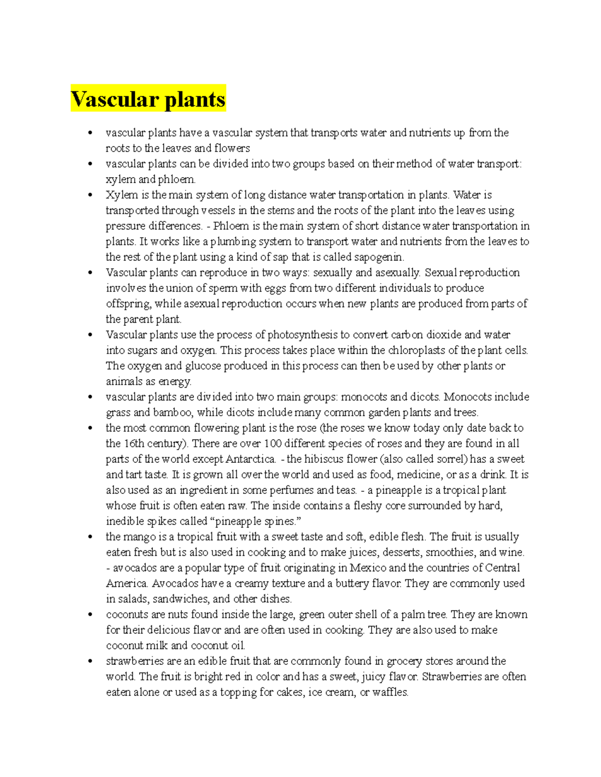 Vascular plants - notes - Vascular plants vascular plants have a ...
