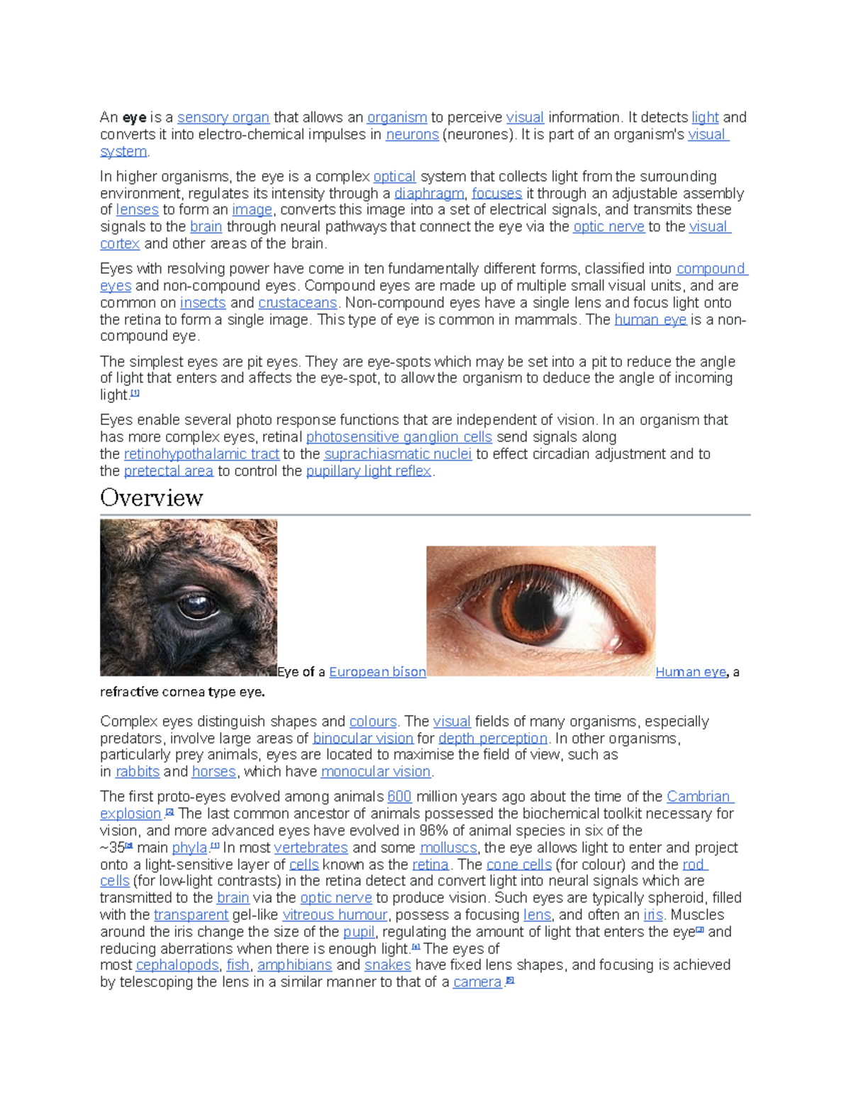 Eyes Biology - Part 1 - ................ - An eye is a sensory organ ...