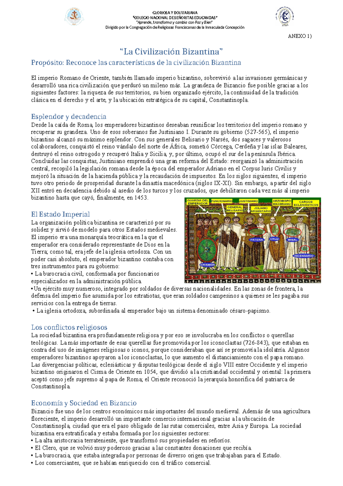 Ficha del imperio bizantino - GLORIOSA Y BOLIVARIANA “COLEGIO NACIONAL ...