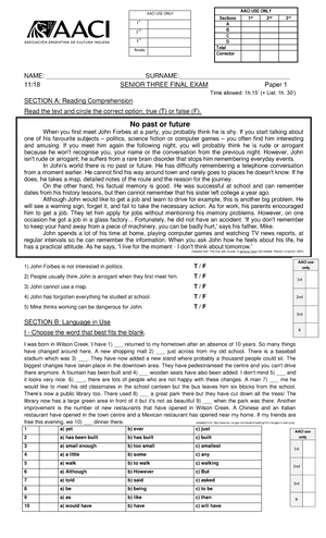 Senior 3 Paper 2 - AACI use only 1st 2nd 3rd R AACI use only 1st 2nd ...