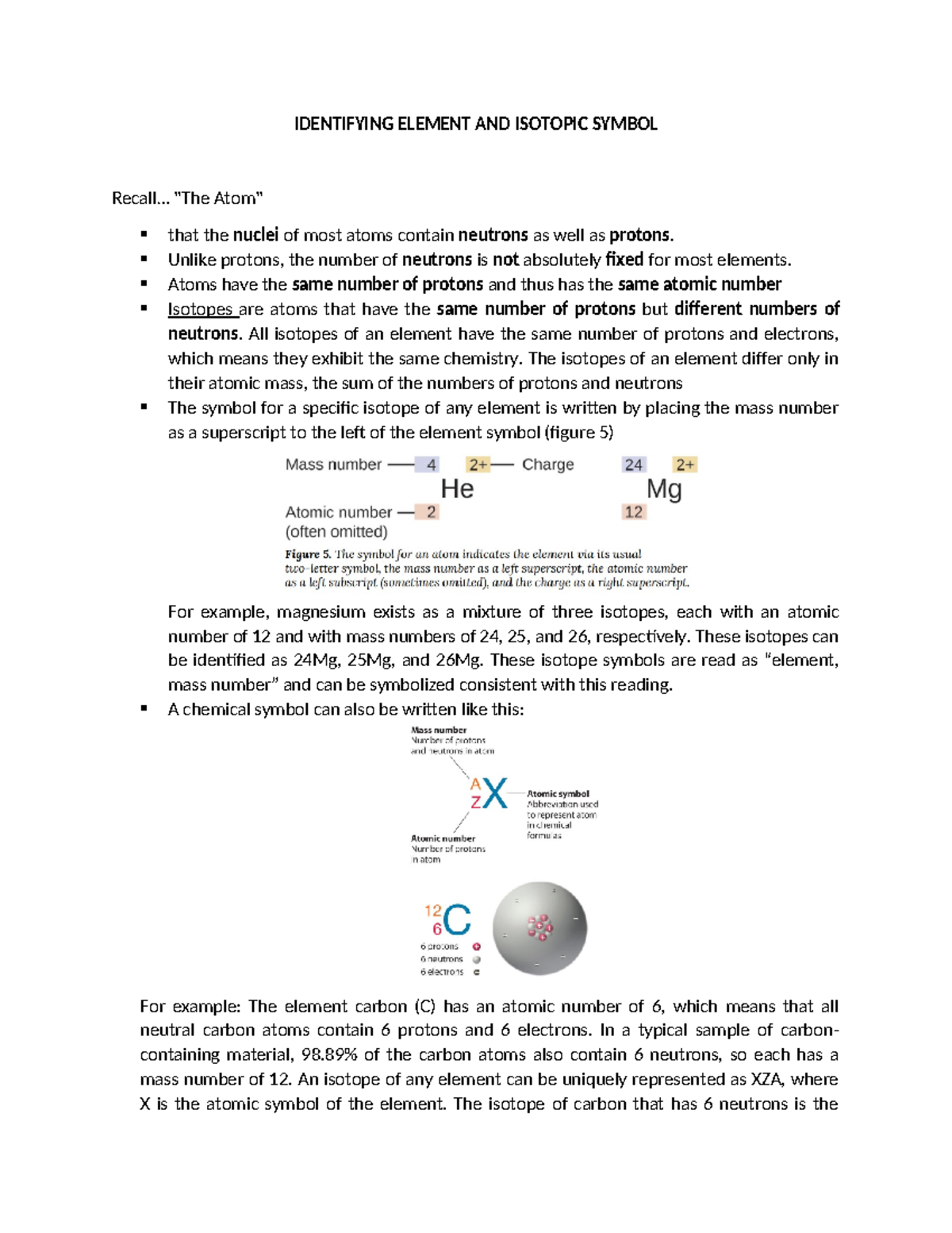 Identifying Element AND Isotopic Symbols - IDENTIFYING ELEMENT AND ...