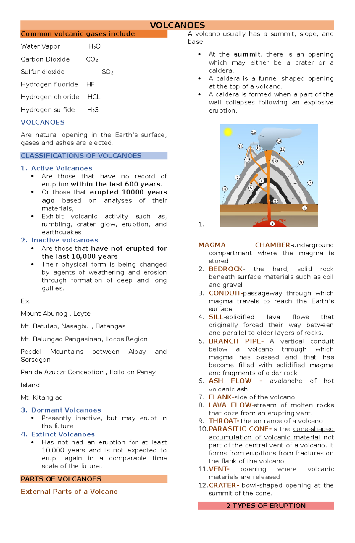 Volcano - Common volcanic gases include Water Vapor H 2 O Carbon ...
