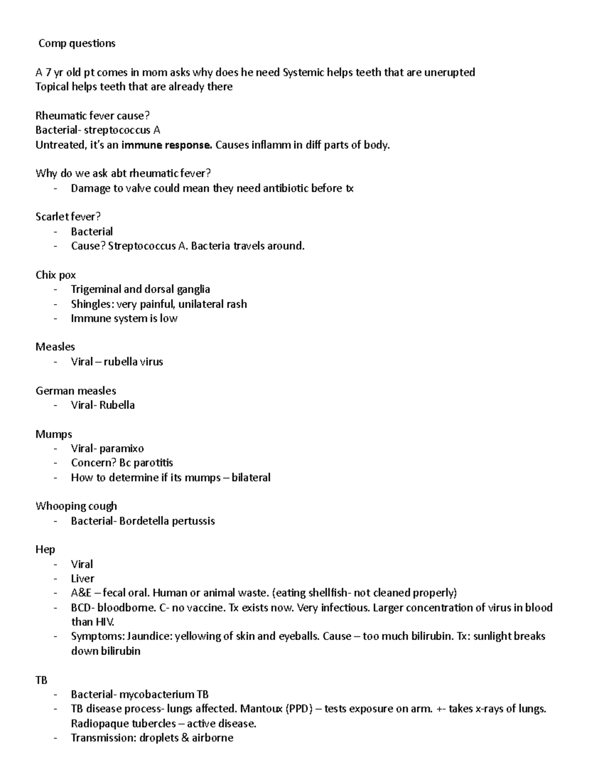 Comp questions 2018/2019 - Comp questions A 7 yr old pt comes in mom ...