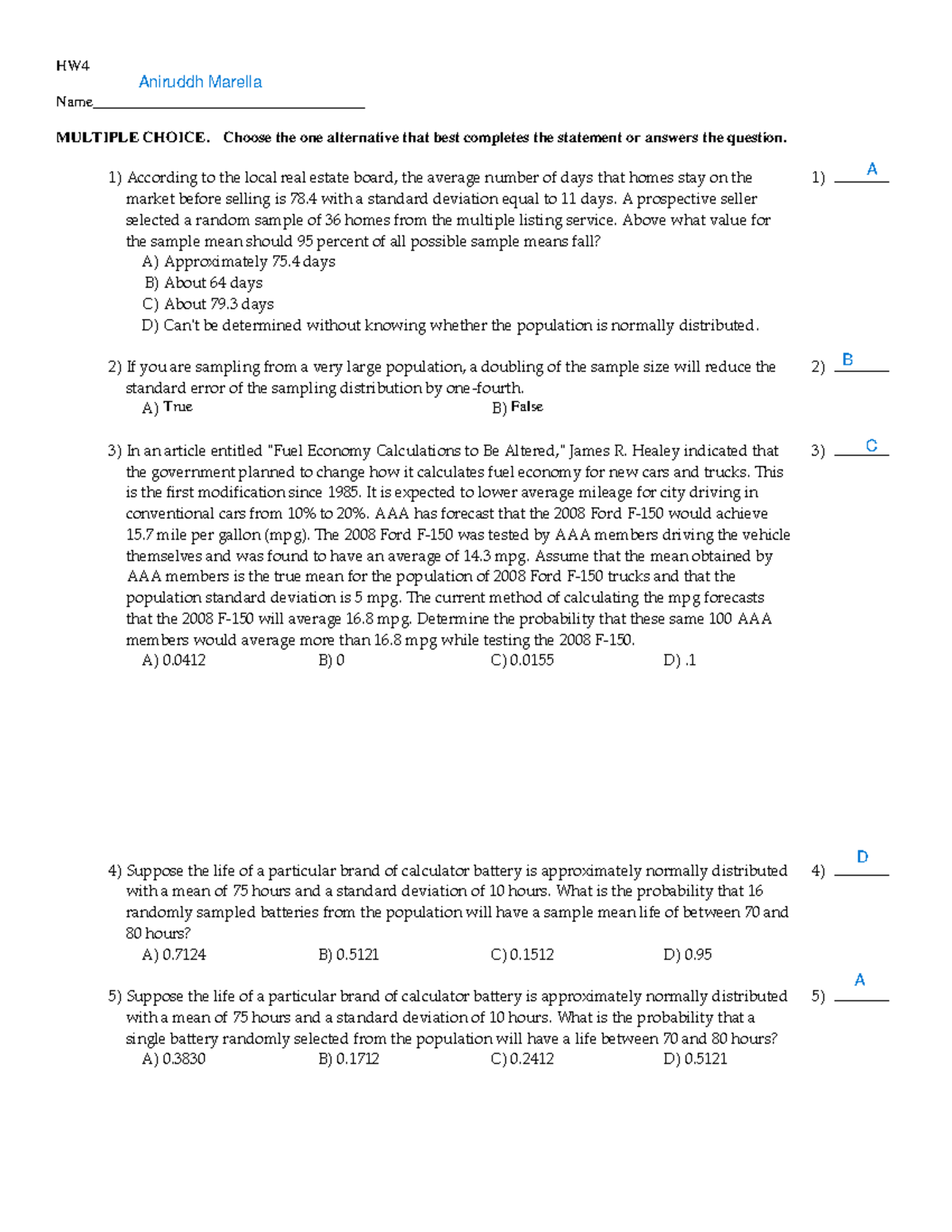 Homework number 4 - HW Name___________________________________ MULTIPLE ...