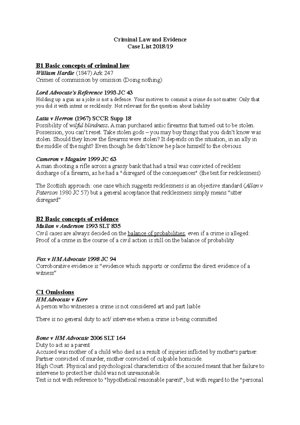 Criminal Law and Evidence Case summary - Criminal Law and Evidence Case ...