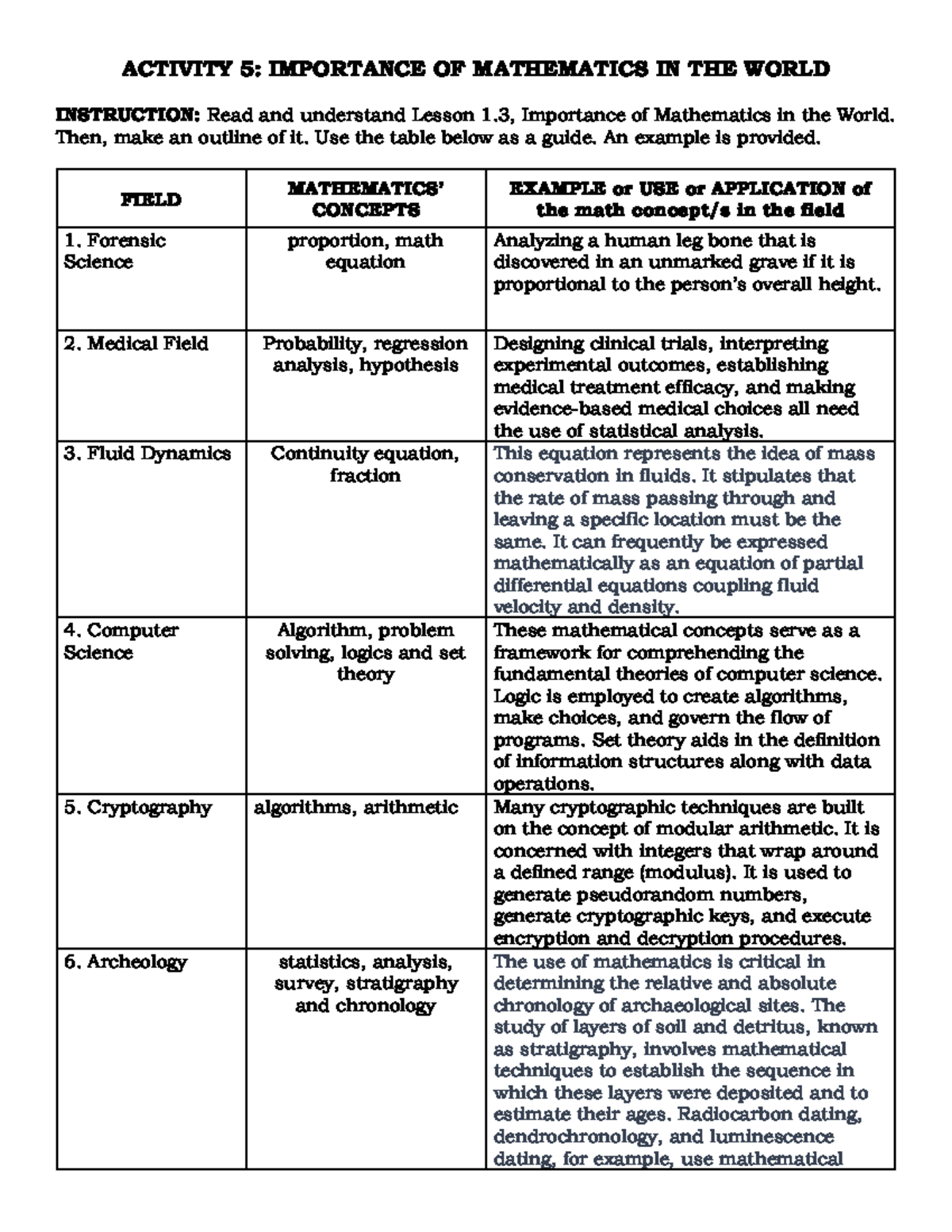 A5 Importance of Mathematics - Then, make an outline of it. Use the ...