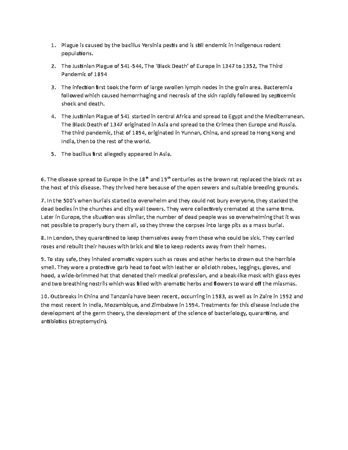 Plague - lecture notes - Plague is caused by the bacillus Yersinia ...