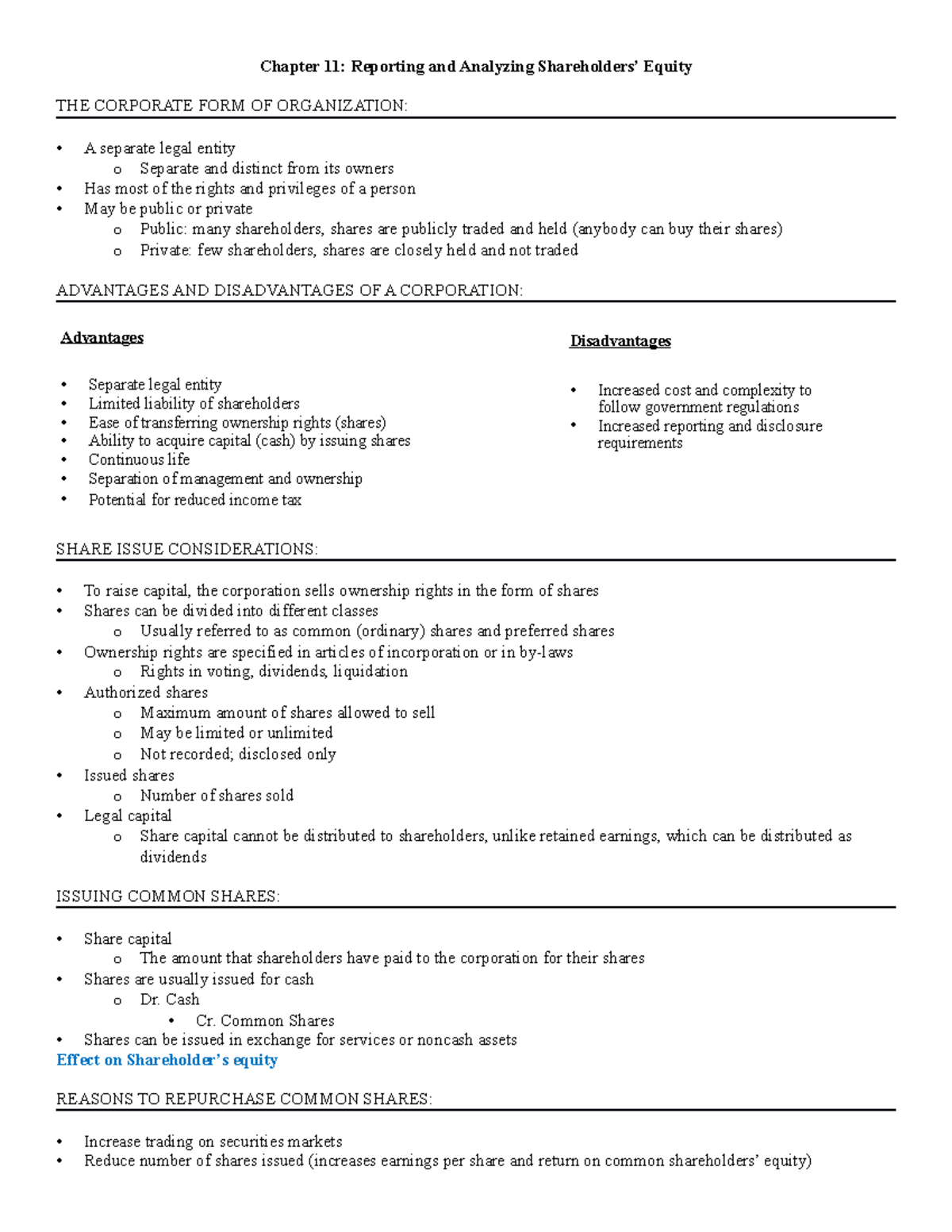 Chapter 11 ACC - class notes - Chapter 11: Reporting and Analyzing ...