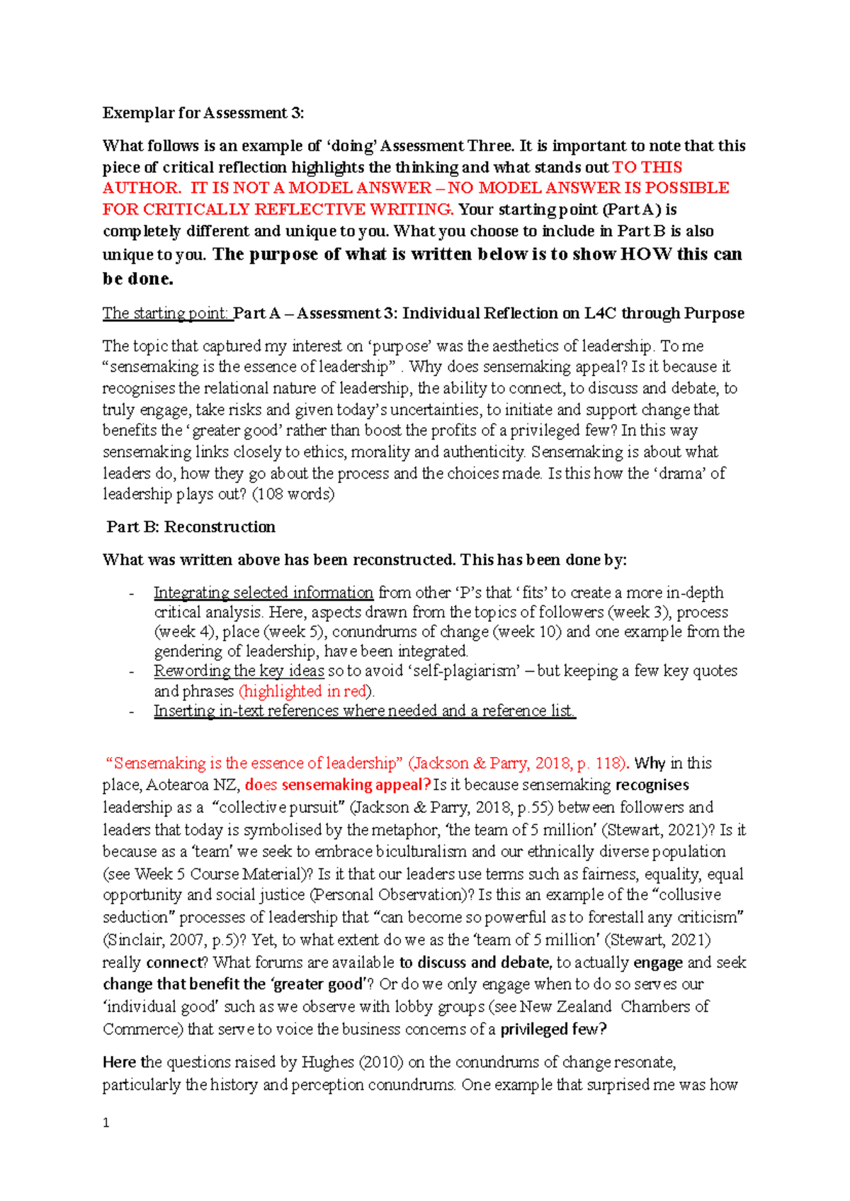 2022 Exemplar Part A - 1 Exemplar for Assessment 3: What follows is an ...