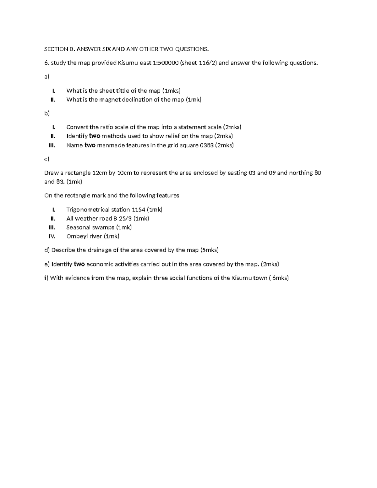 Geography Section B - good - SECTION B. ANSWER SIX AND ANY OTHER TWO ...