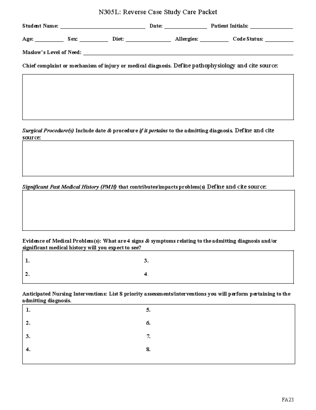 Reverse Case Study Packet - N305L: Reverse Case Study Care Packet ...