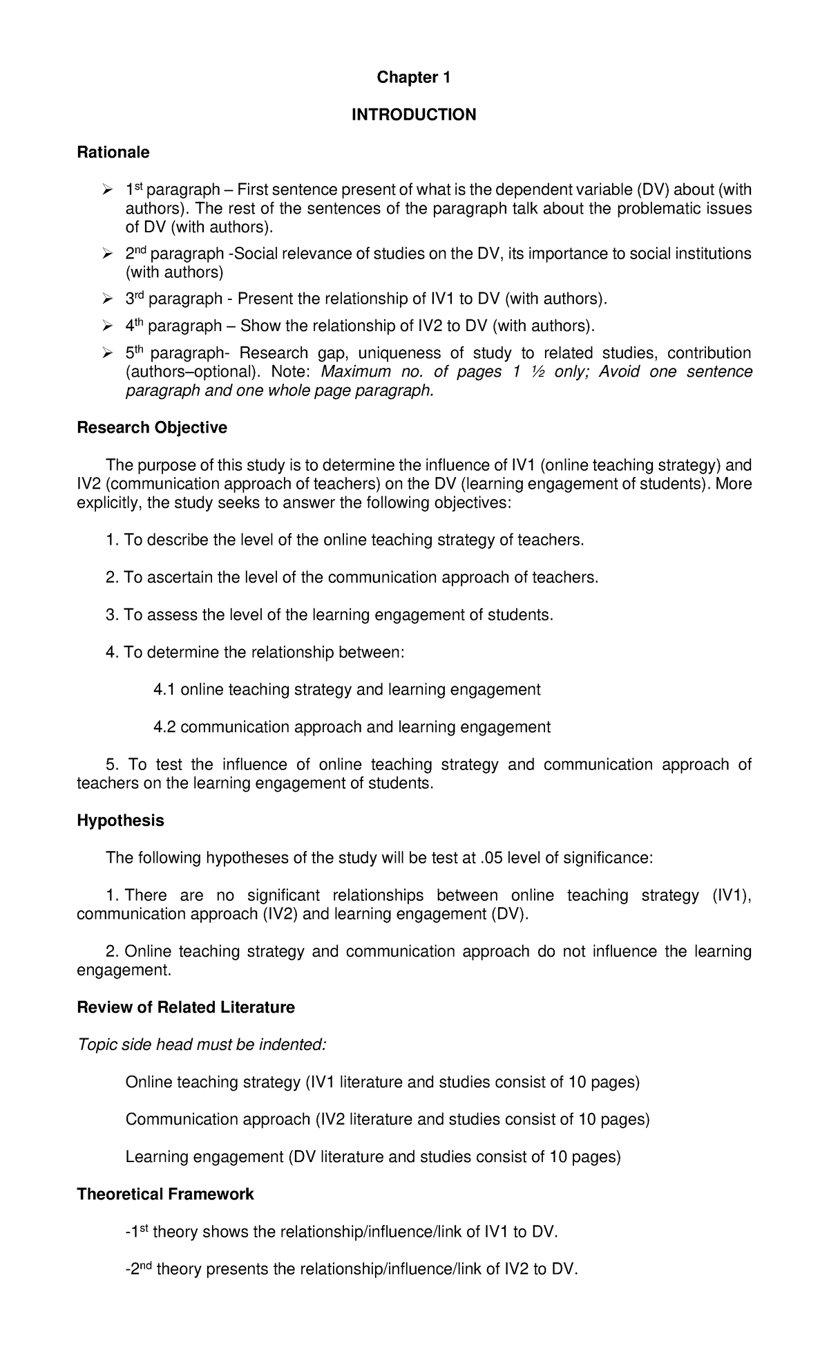 3- Variables- Thesis- Format - Chapter 1 INTRODUCTION Rationale 1 st ...
