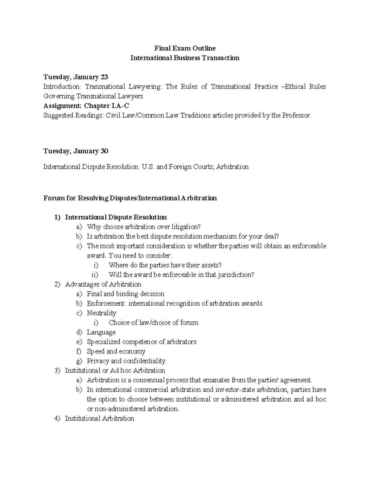 Final Exam Outline - Final Exam Outline International Business ...