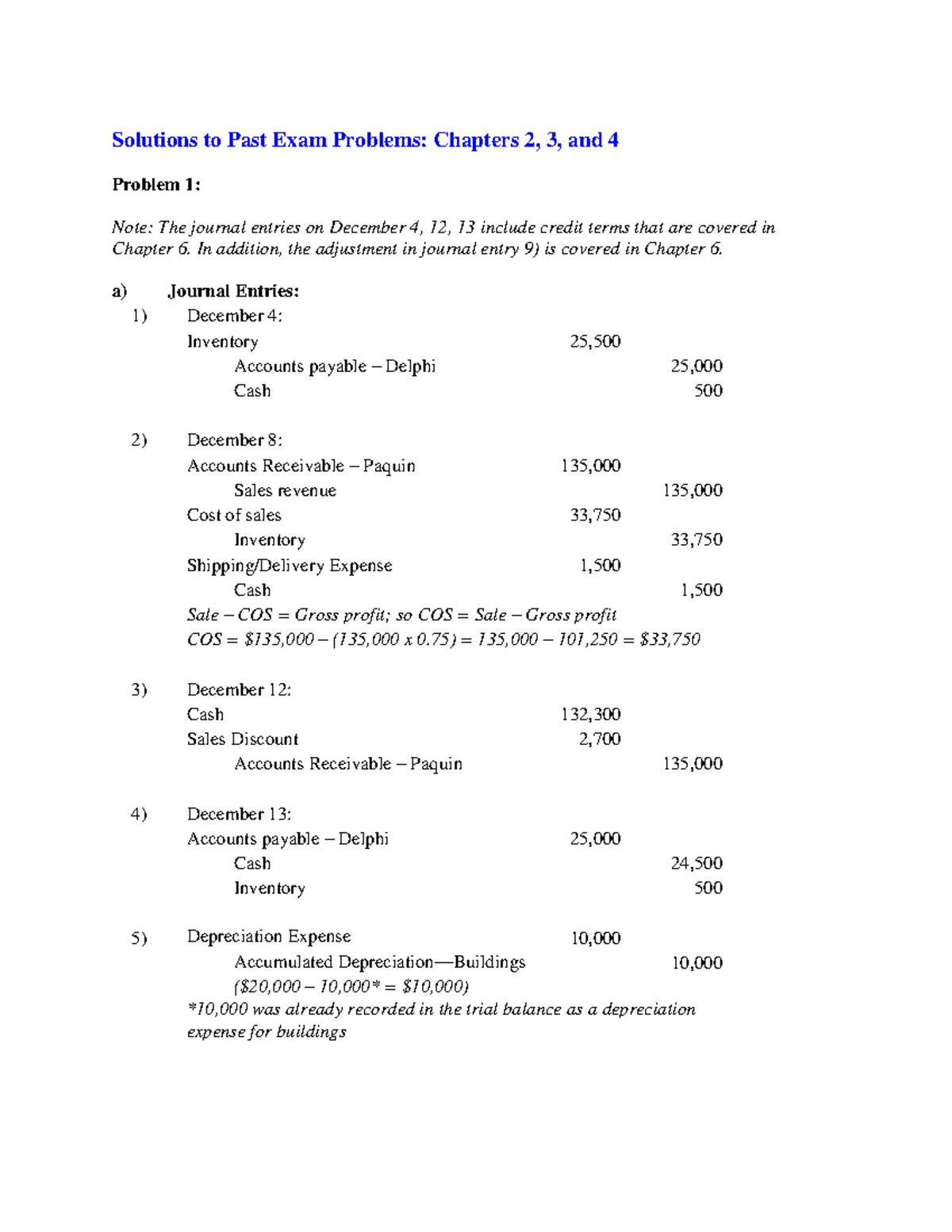 Solutions to past exam problems - Chapters 2, 3 and 4 - COMM 217 ...