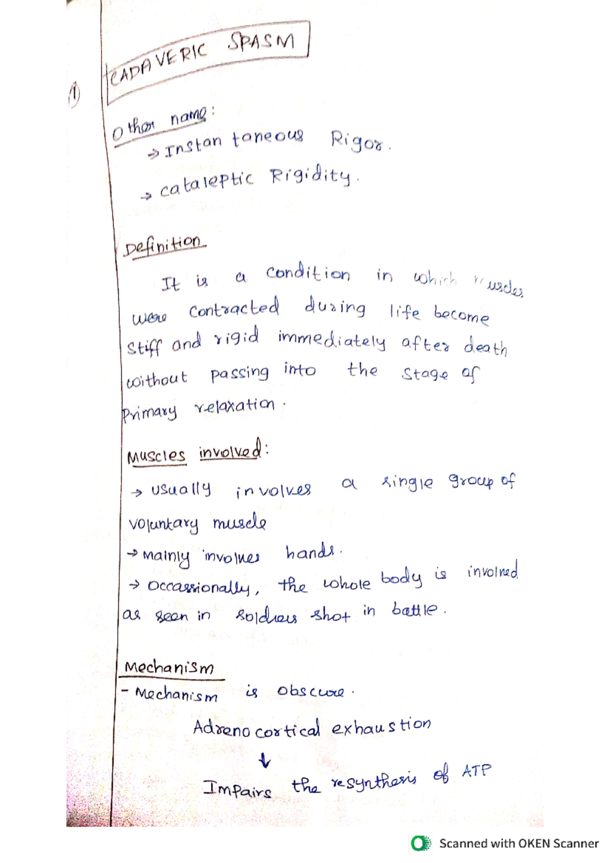 Cadaveric spasm - Notes - Biotechnology - Studocu