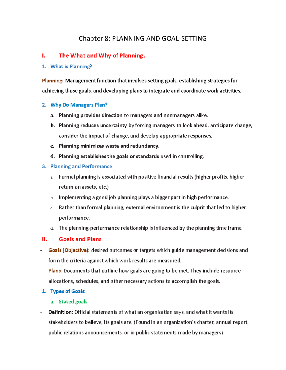 Chapter 8 - dfghhj - Chapter 8: PLANNING AND GOAL-SETTING I. The What ...