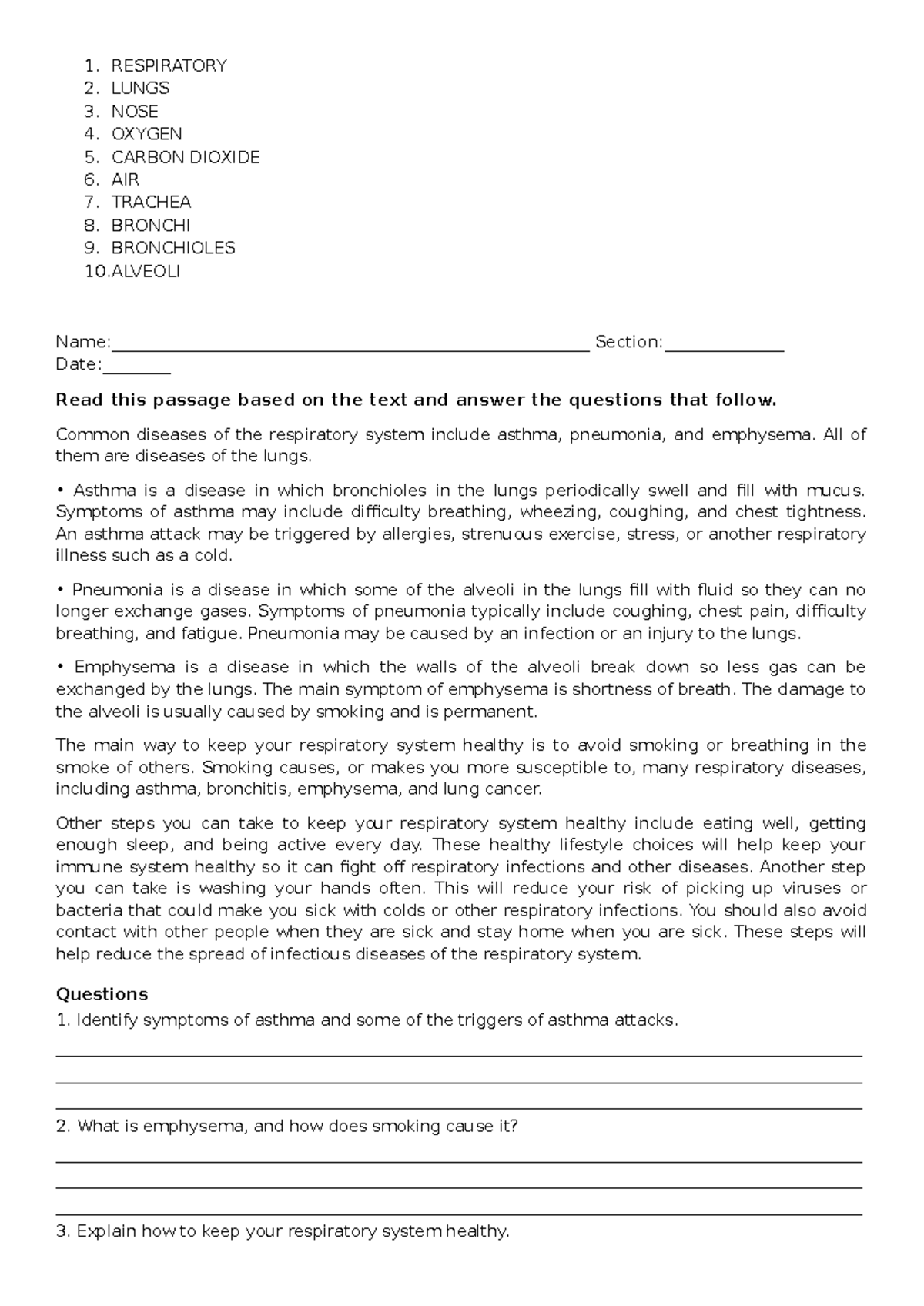 Worksheet no 1 respi - hi, great job you - 1. RESPIRATORY 2. LUNGS 3 ...