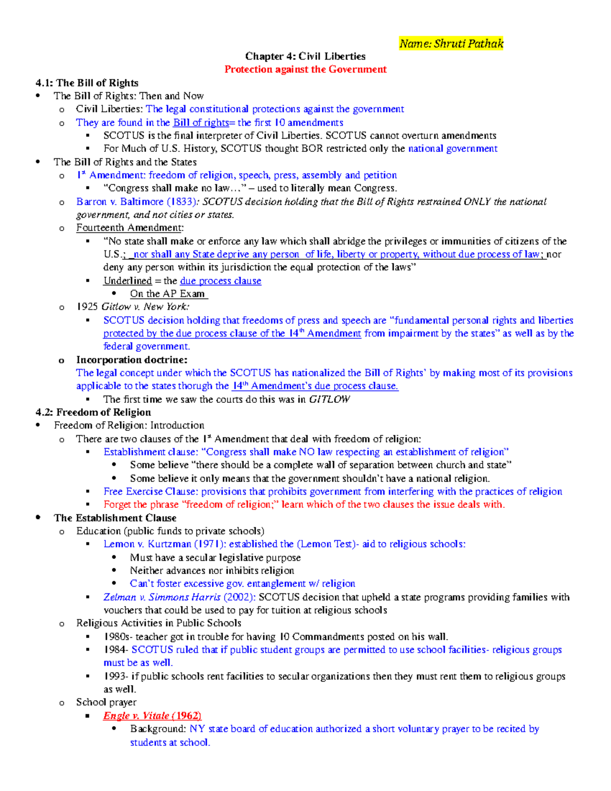 Chapter 4 fill-in-the blank notes - Chapter 4: Civil Liberties ...