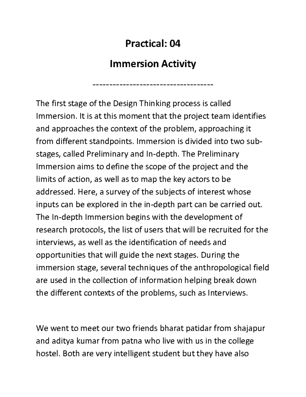 DT practicals 11 - Practical: 04 Immersion Activity - The first stage ...