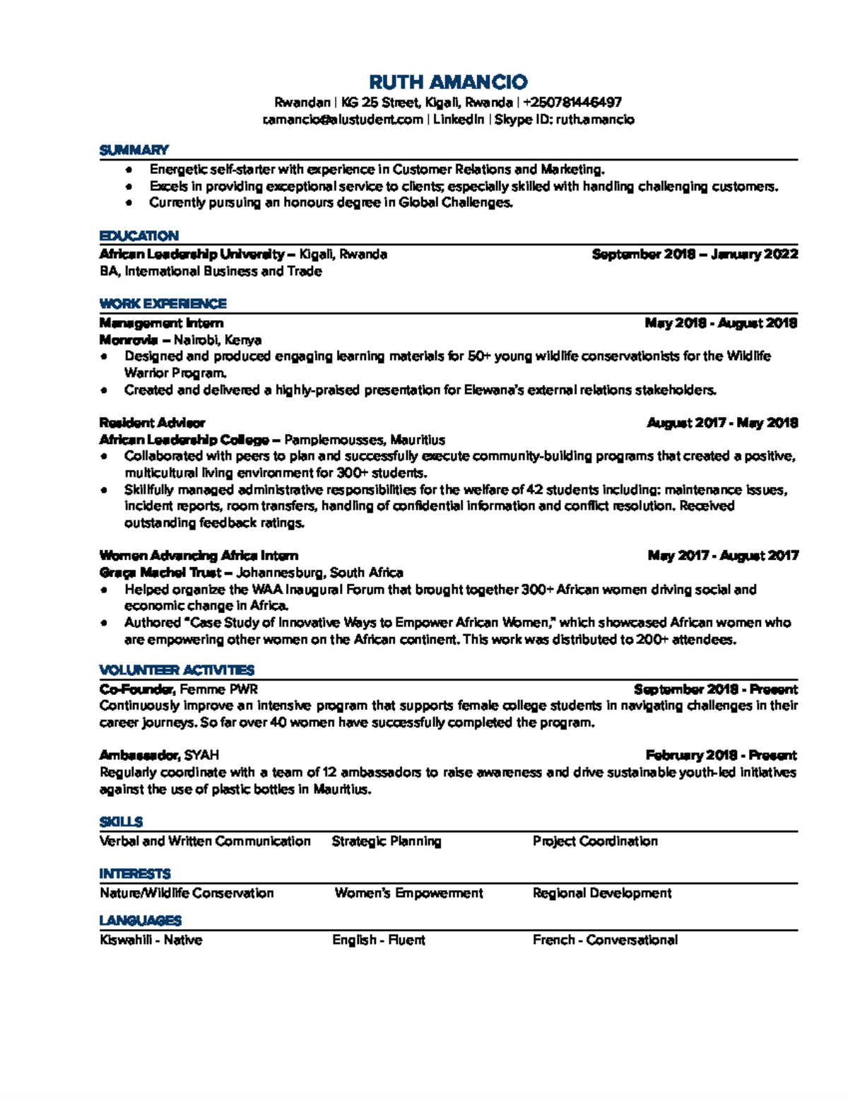 Resume Example - Improved-1 - RUTH AMANCIO Rwandan | KG 25 Street ...