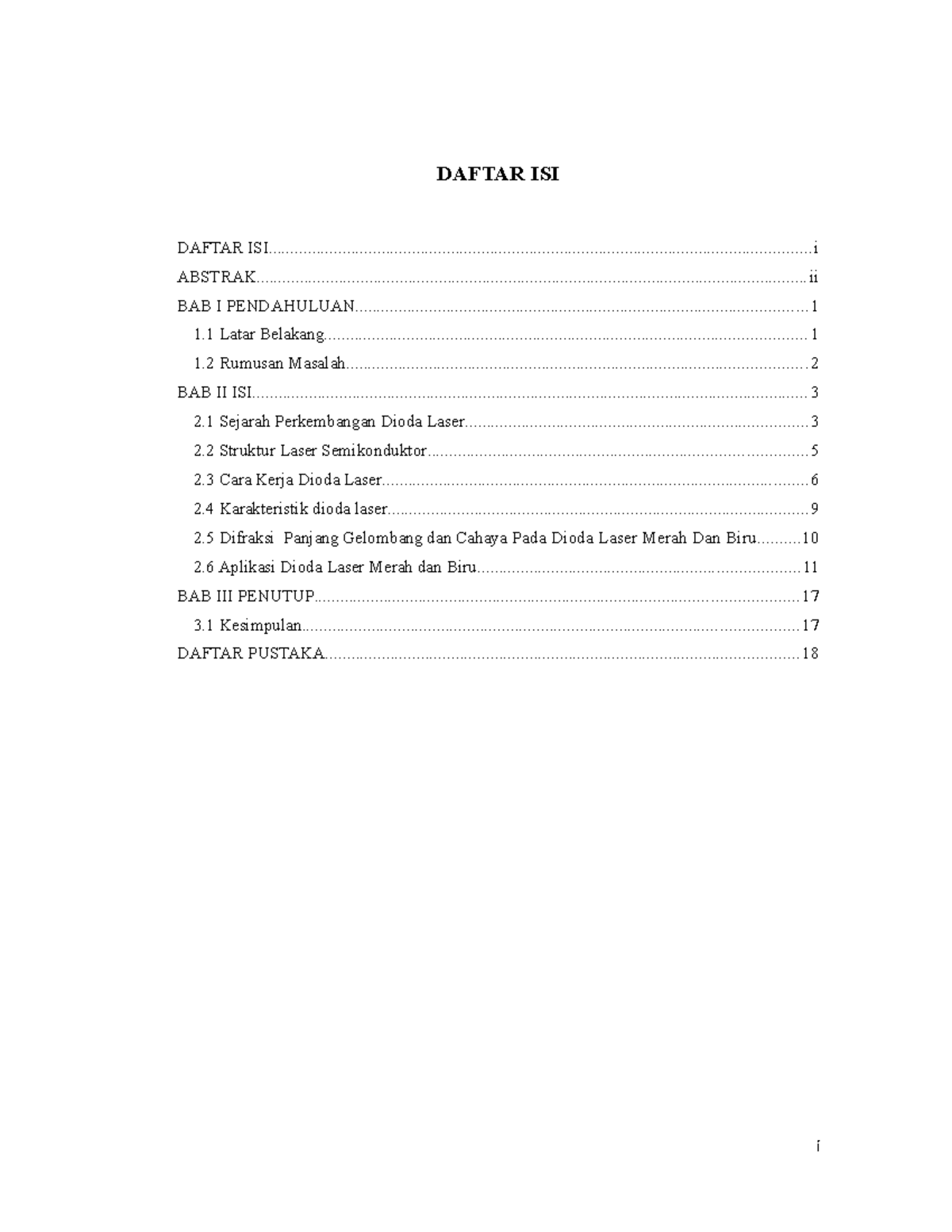 Makalah dioda Laser fix - DAFTAR ISI DAFTAR - Studocu