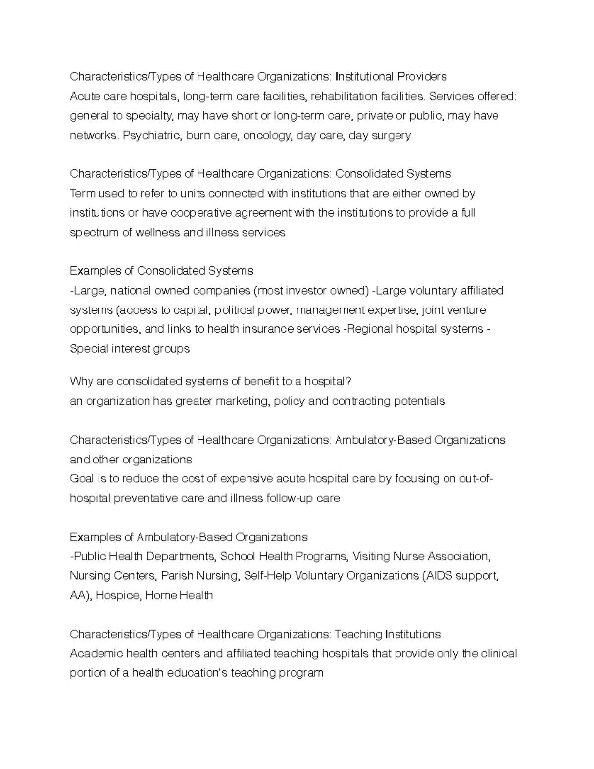 Hpa460 1 - Characteristics/Types of Healthcare Organizations ...