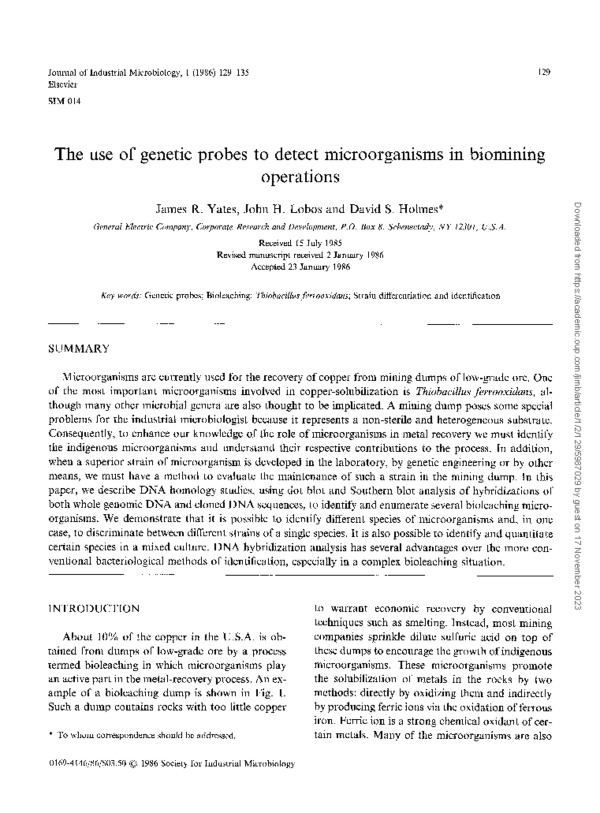 Microbes in biomining - Journal of Industrial Microbiology, 1 (1986 ...