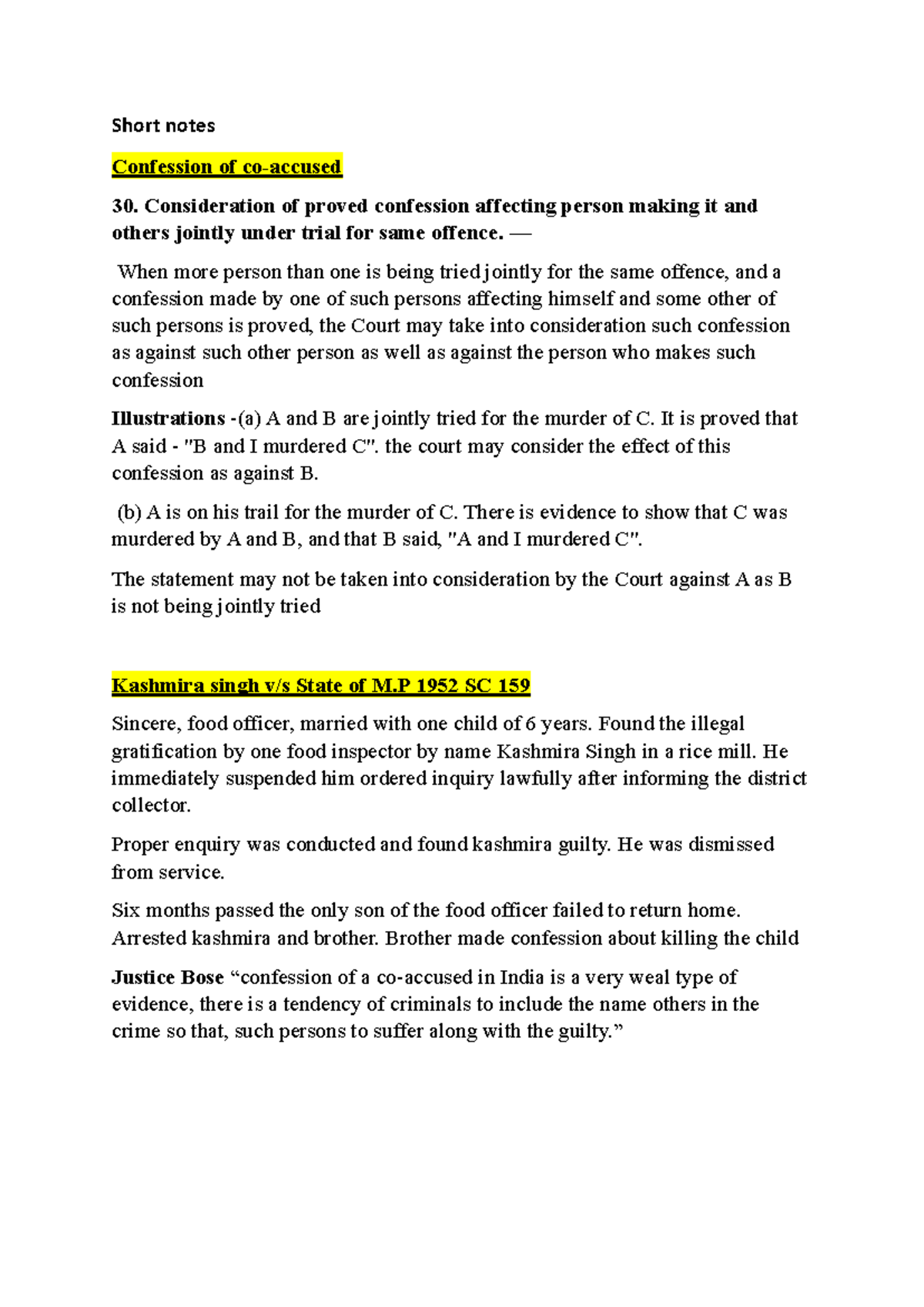 Short notes pdf - Hii - Short notes Confession of co-accused 30 ...